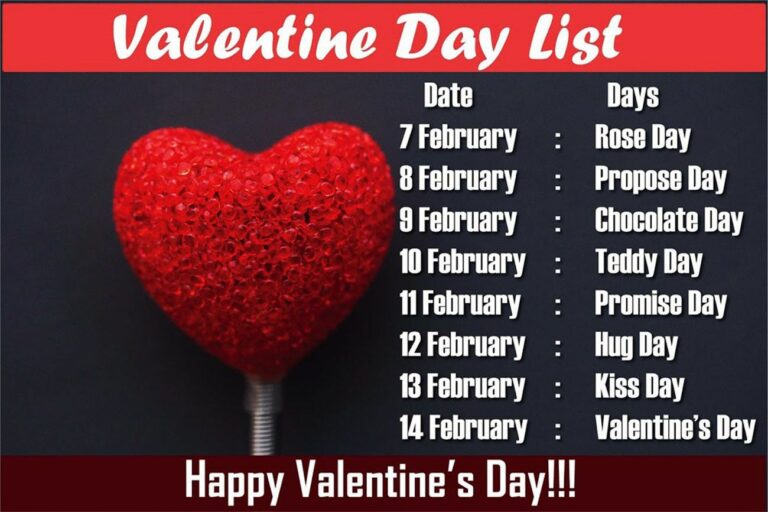Valentine Week List 2025 (Day/ Dates) Timetable Happy Valentine Day
